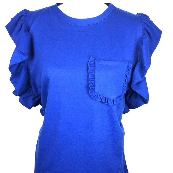 Anthropologie | Tops | Nwt Cobalt Blue Short Ruffle Top By Drew | Poshmark
